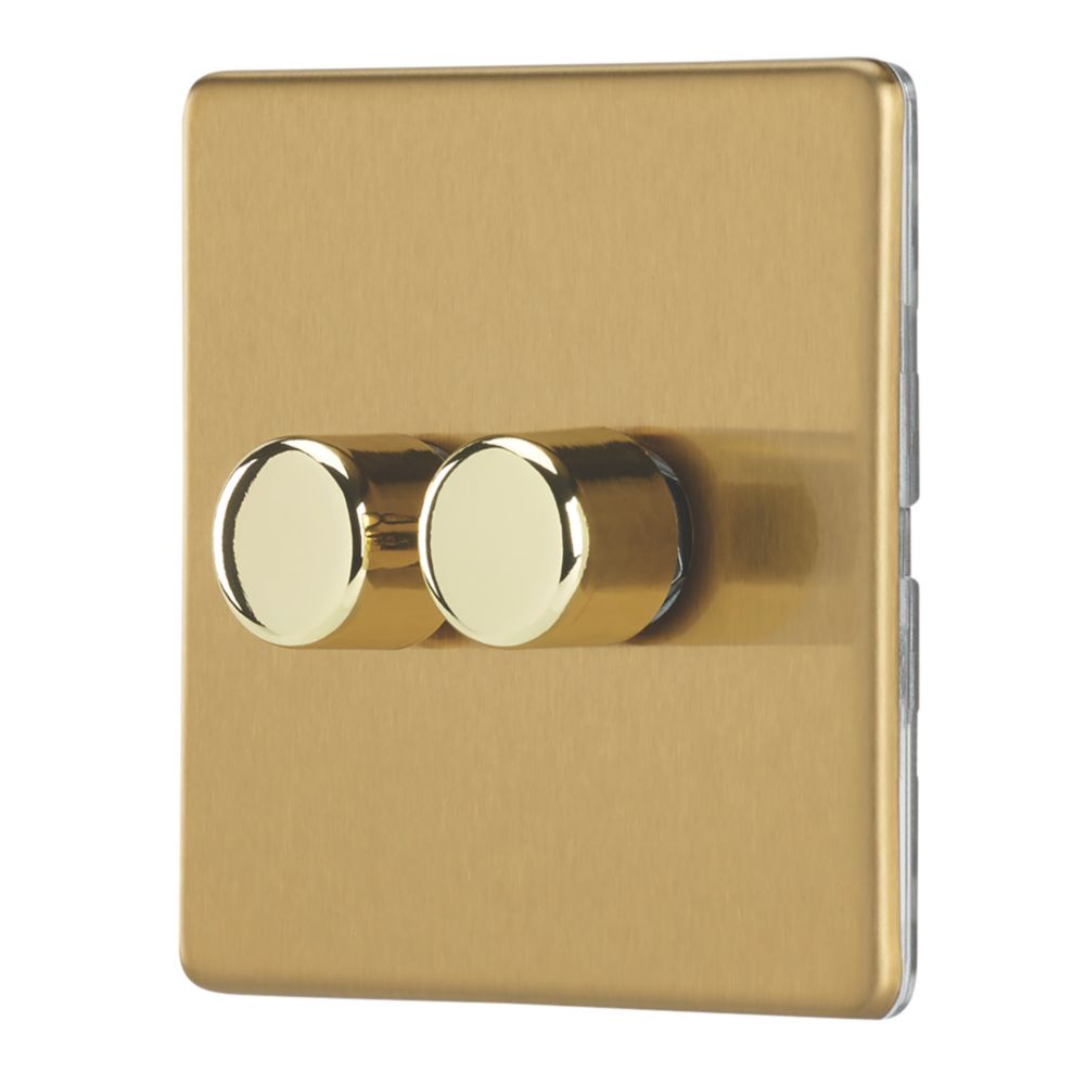 Contactum Lyric 2-Gang 2-Way Dimmer Switch Brushed Brass - Screwfix