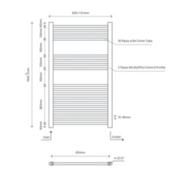 Flomasta 1000mm x 600mm 1760BTU White Flat Towel Radiator - Screwfix