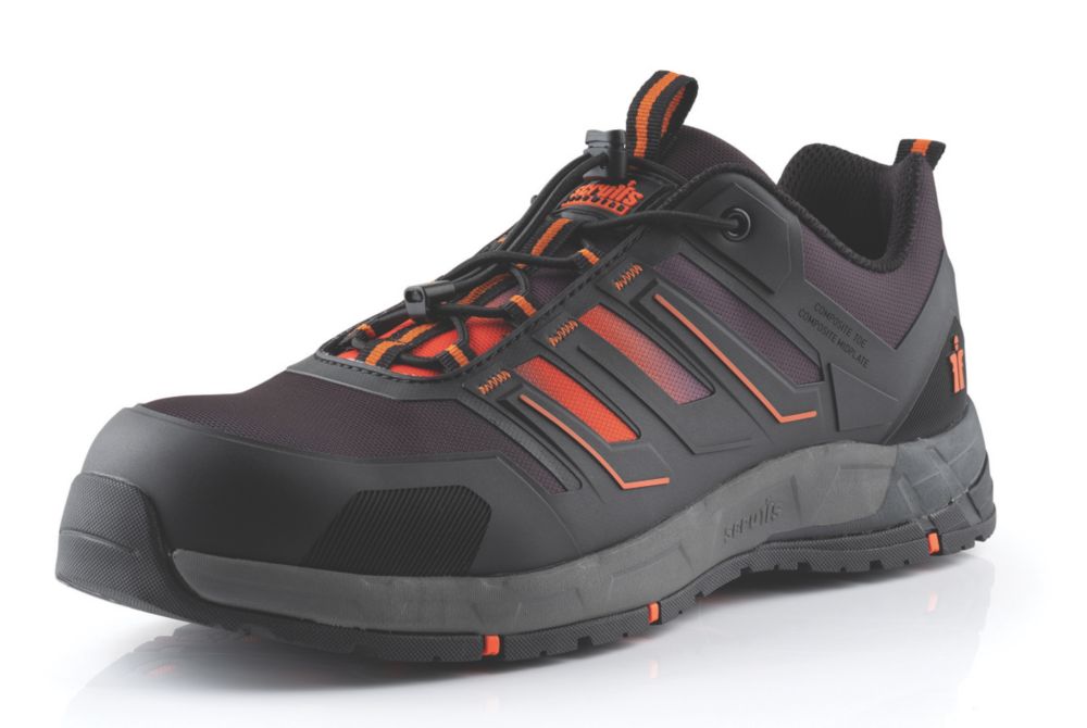 Scruffs Air Size 11 Black/Orange Water-Resistant Safety Trainers - Screwfix