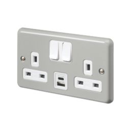 MK Contoura 13A 2-Gang DP Switched Socket + 3A 15.5W 2-Outlet Type A ...
