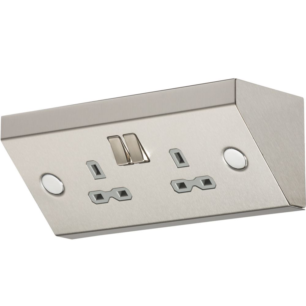 Knightsbridge 13A 2-Gang DP Switched Under Cabinet Socket Stainless ...