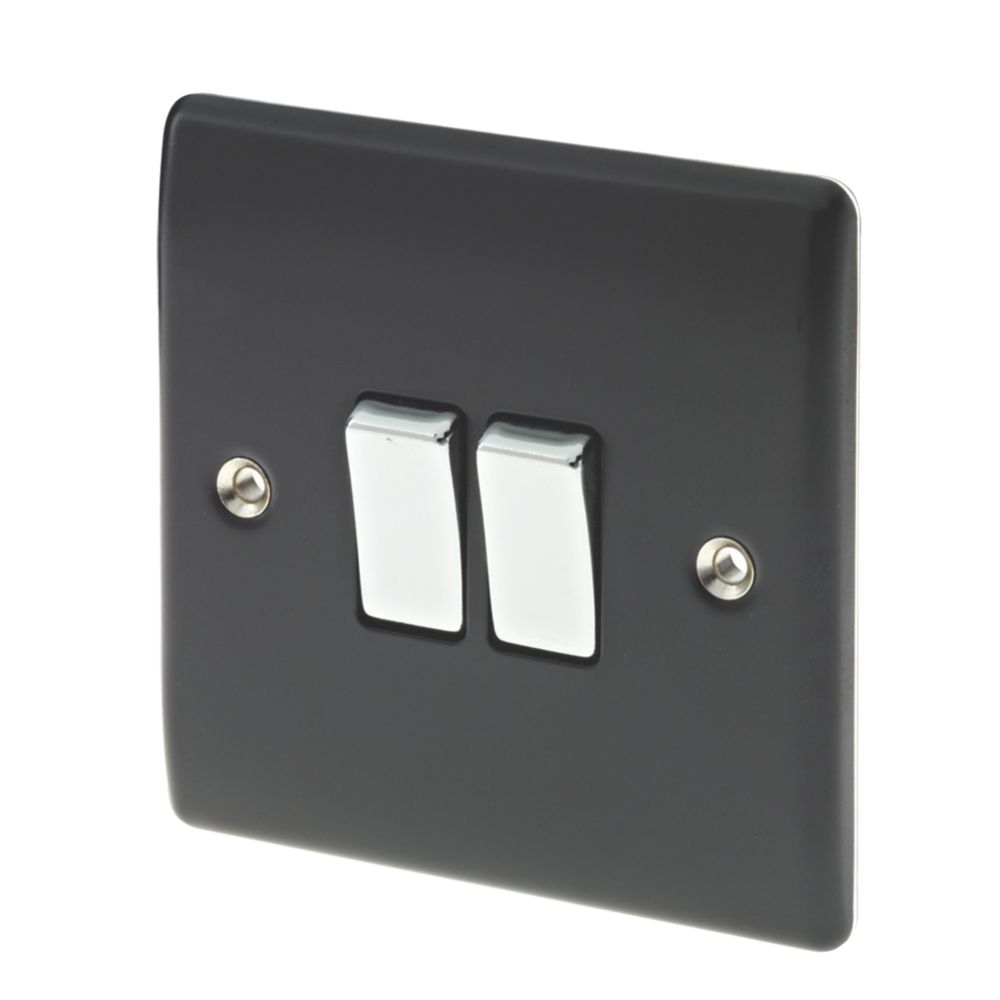 British General Nexus Metal 10AX 2-Gang 2-Way Light Switch Matt Black ...