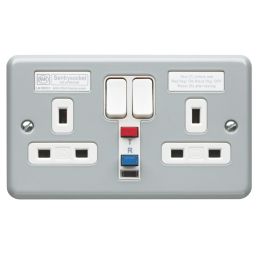 MK 13A 2-Gang DP Switched Metal Clad Active Plug Socket with White ...