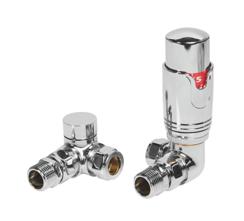 Towelrads 15mm x 1/2" Chrome Corner Modern Thermostatic Radiator Valve ...