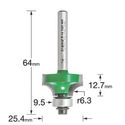 Trend C076X1/4TC 1/4" Rounding-Over Bearing-Guided Router Cutter 25.4mm ...