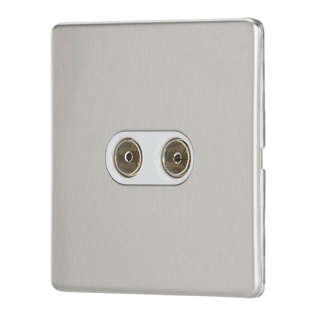 Contactum Lyric 2-Gang Female Coaxial TV Socket Brushed Steel with ...