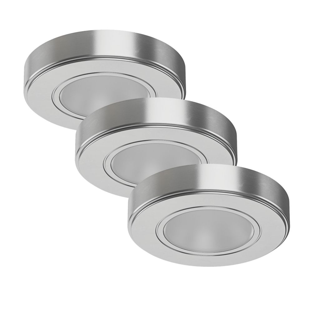 Sensio Zeta Round LED Cabinet Downlight Brushed Steel 6W 180lm 3 Pack ...