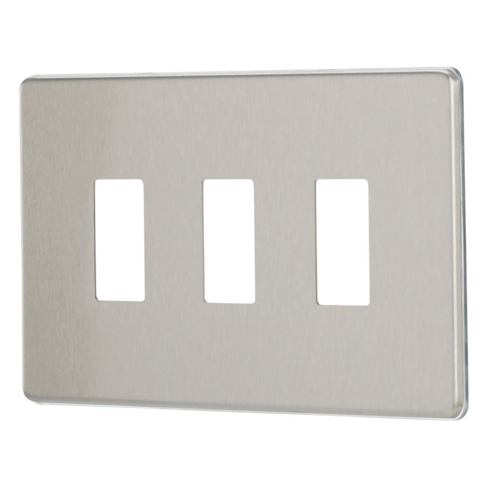 Contactum Lyric 3-Module Grid Faceplate Brushed Steel - Screwfix