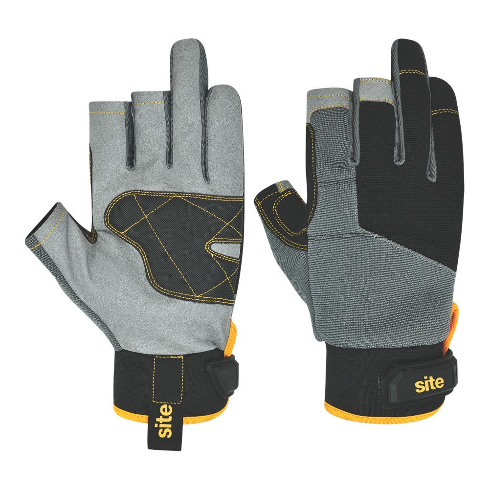 Site SWG312 3 Finger Performance Gloves Grey / Black / Gold Large ...