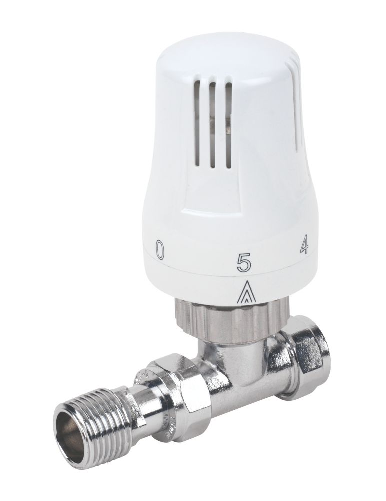 1/2" x 15mm White/Chrome Straight Modern Thermostatic Radiator Valve ...