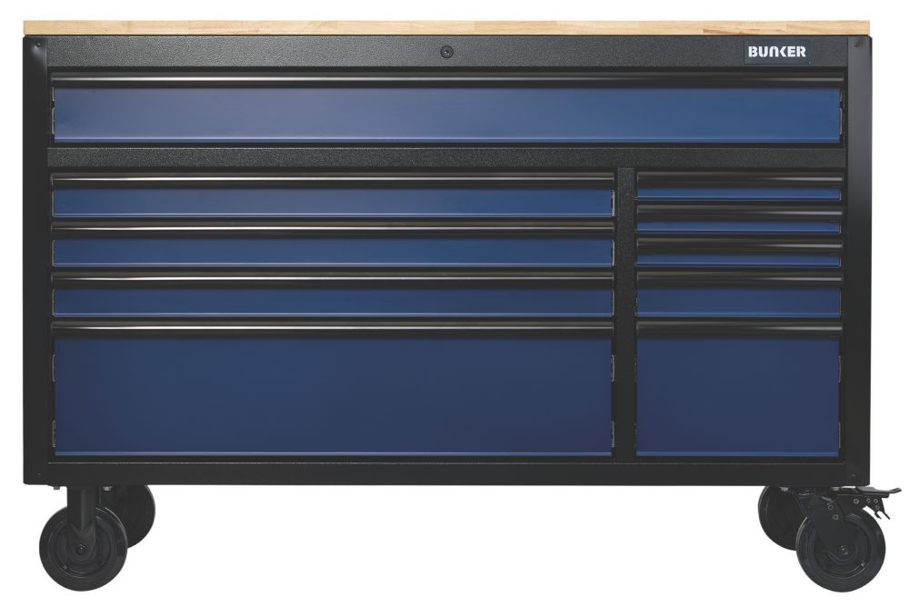 Bunker 10-Drawer Workbench Roller Tool Cabinet Blue - Screwfix