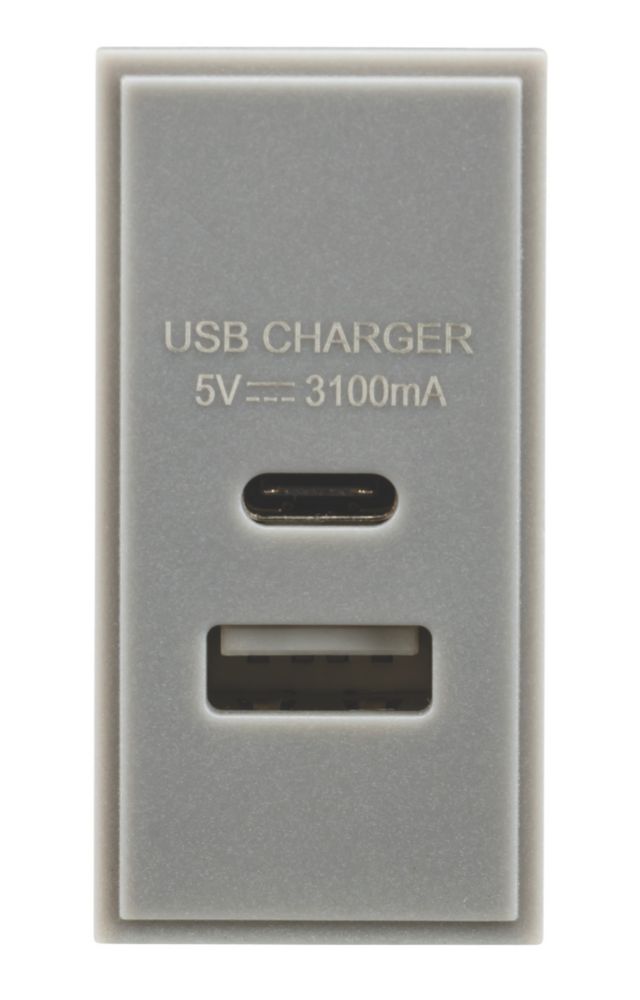 Knightsbridge Modular 3.1A 15.5W 2-Outlet Type A & C USB Socket Grey ...