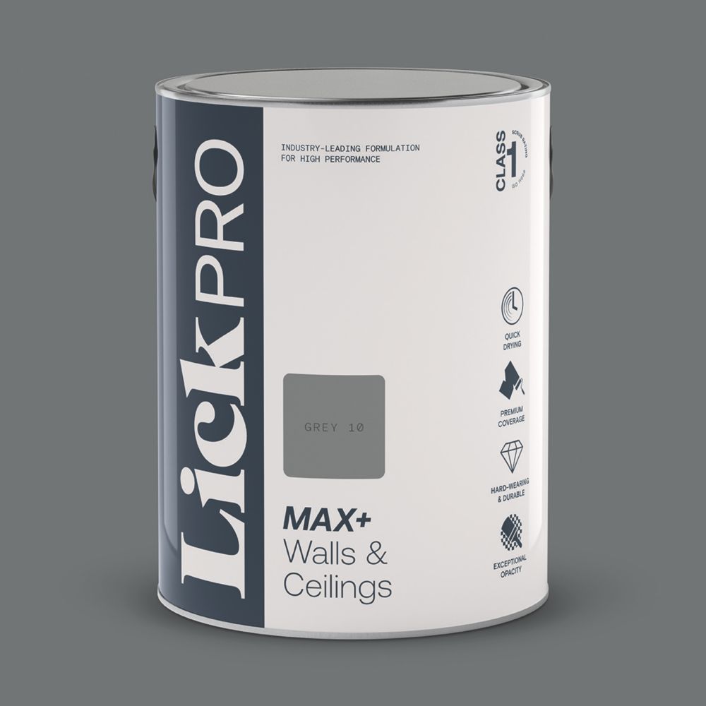LickPro Max+ 5Ltr Grey 10 Matt Emulsion Paint - Screwfix