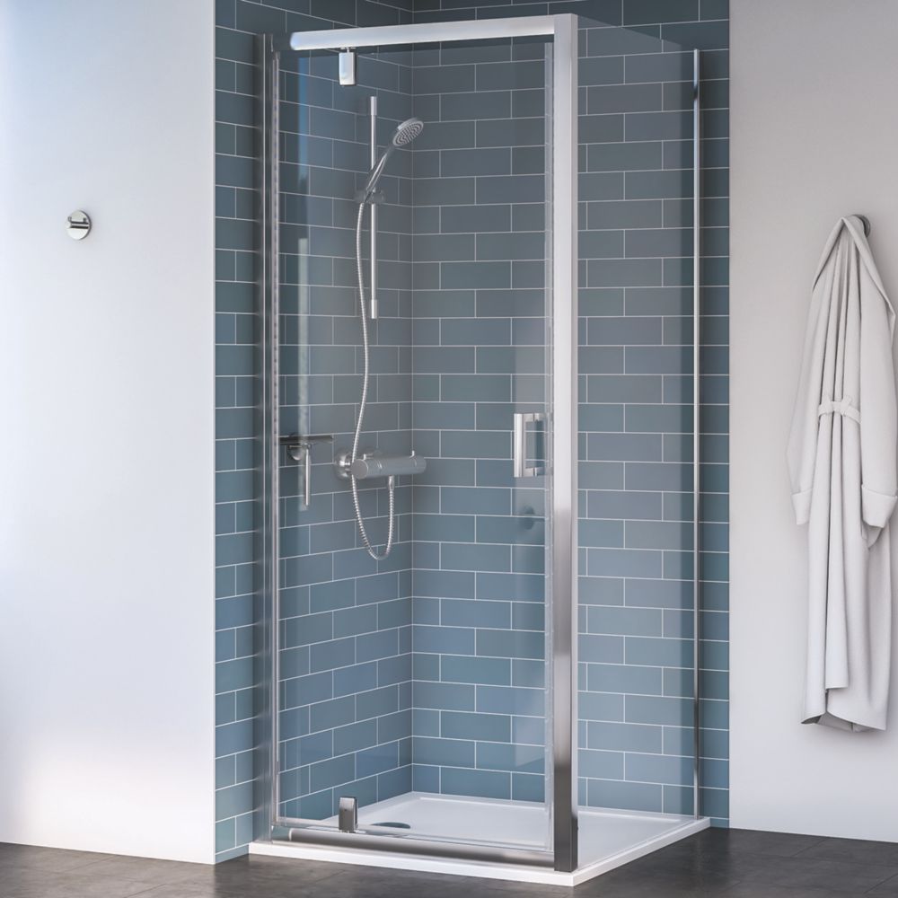 Aqualux Edge 8 Semi-Frameless Square Shower Enclosure Polished Silver ...