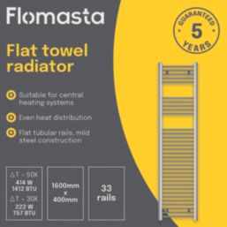 Flomasta 1600mm x 400mm 1412BTU Chrome Flat Towel Radiator - Screwfix