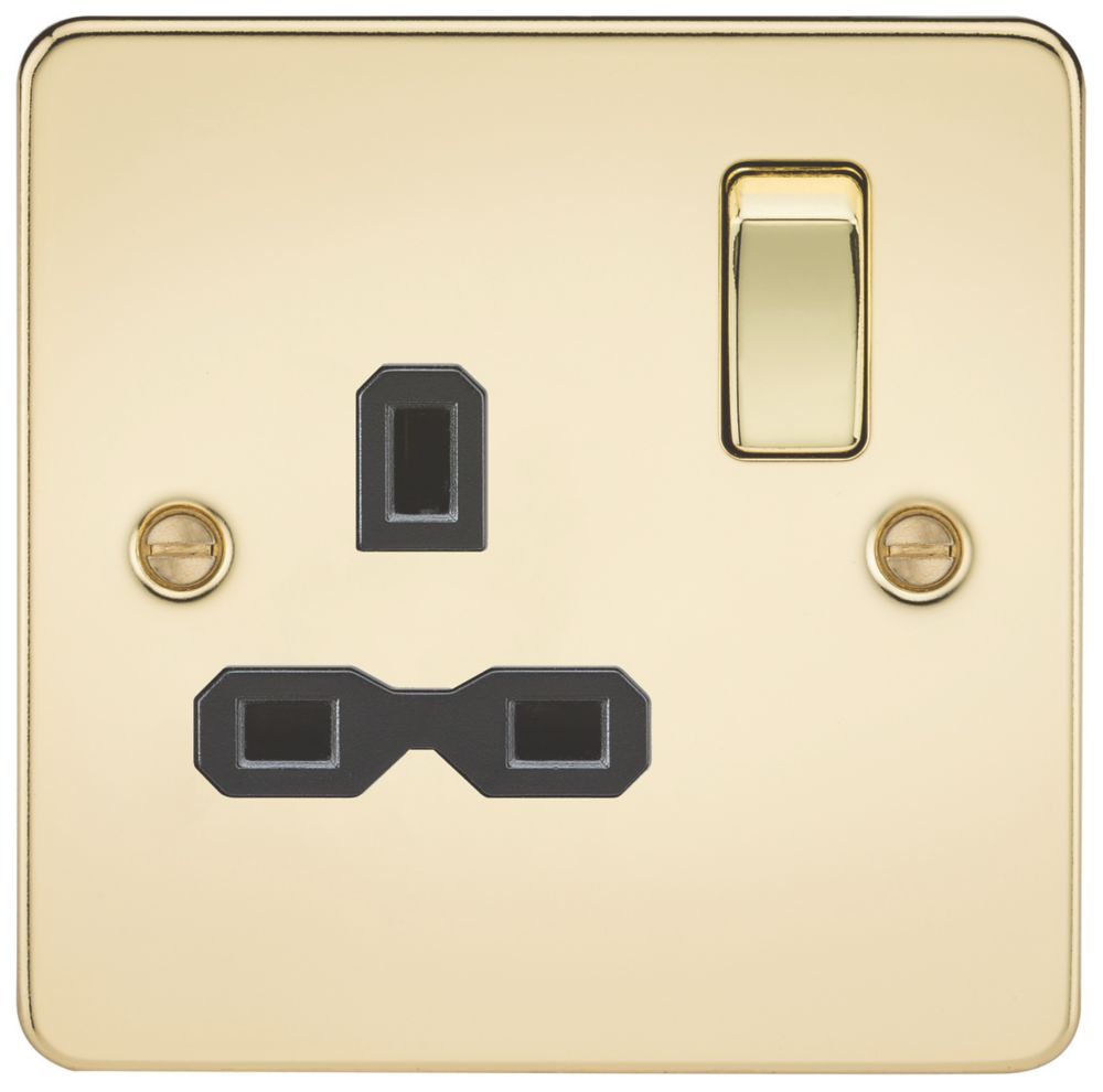 Knightsbridge 13A 1-Gang DP Switched Single Socket Polished Brass with ...
