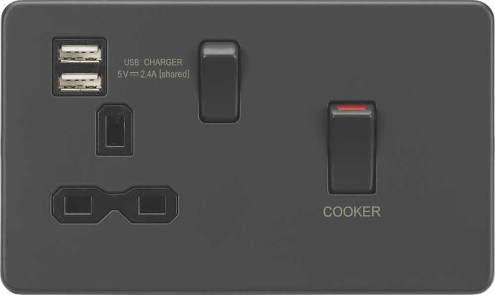 Knightsbridge 45A 1-Gang DP Cooker Switch & 13A DP Switched Socket + 2 ... Knightsbridge 45A 1-Gang DP Cooker Switch & 13A DP Switched Socket + 2 ...