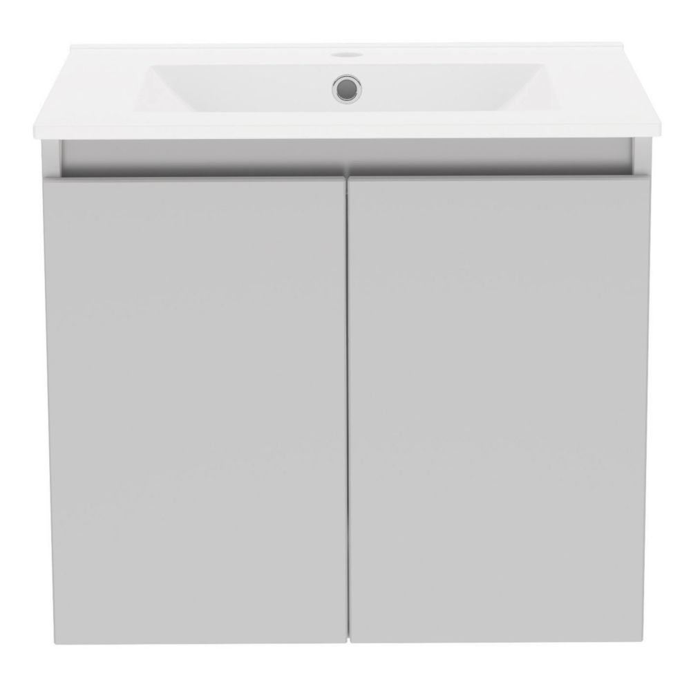Newland Double Door Wall-Mounted Vanity Unit with Basin Matt Pearl Grey ...