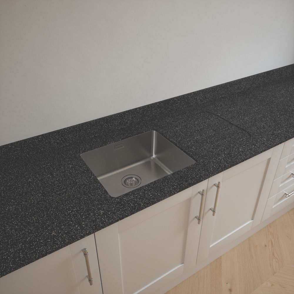Metis Black Kitchen Worktop with 1 Bowl Stainless Steel Sink 3050mm x ...