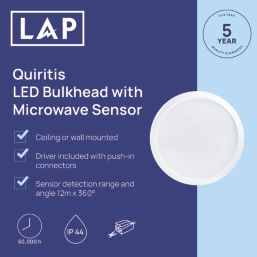 LAP Quiritis Indoor Round LED Bulkhead Light With Microwave Sensor ...