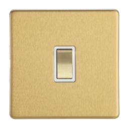 Contactum Lyric 10AX 1-Gang 2-Way Light Switch Brushed Brass with White ...