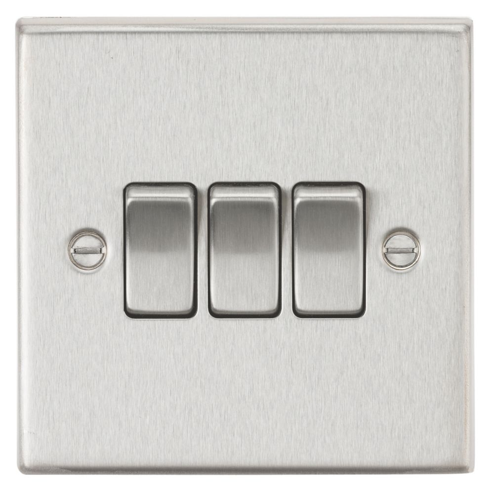 Knightsbridge 10AX 3-Gang 2-Way Light Switch Brushed Chrome - Screwfix Knightsbridge 10AX 3-Gang 2-Way Light Switch Brushed Chrome - Screwfix