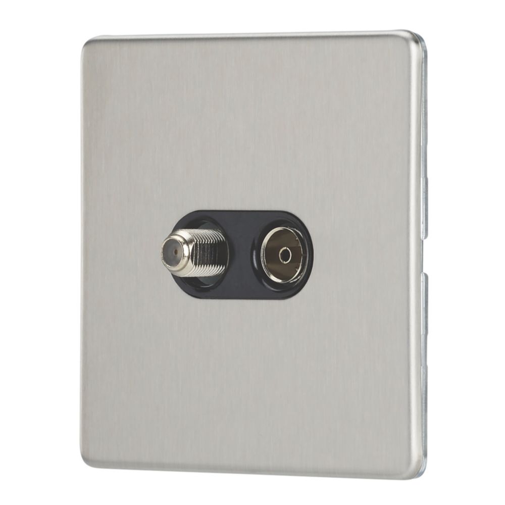 Contactum Lyric 2-Gang Coaxial TV & F-Type Satellite Socket Brushed ...