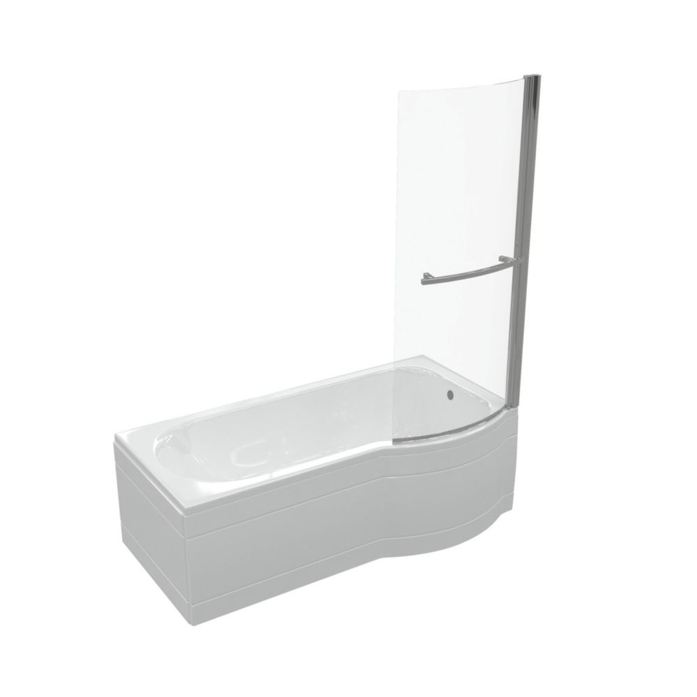 Essentials Acrylic P-Shape Shower Bath Right-Hand - Screwfix