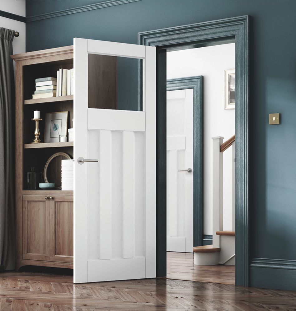 Jeld-Wen Deco 3-Clear Light Primed White Wooden 3-Panel Internal Door ...