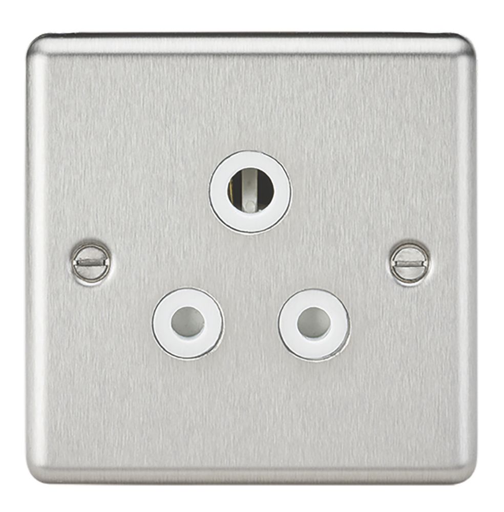 Knightsbridge 5A 1-Gang Unswitched Socket Brushed Chrome with White ...