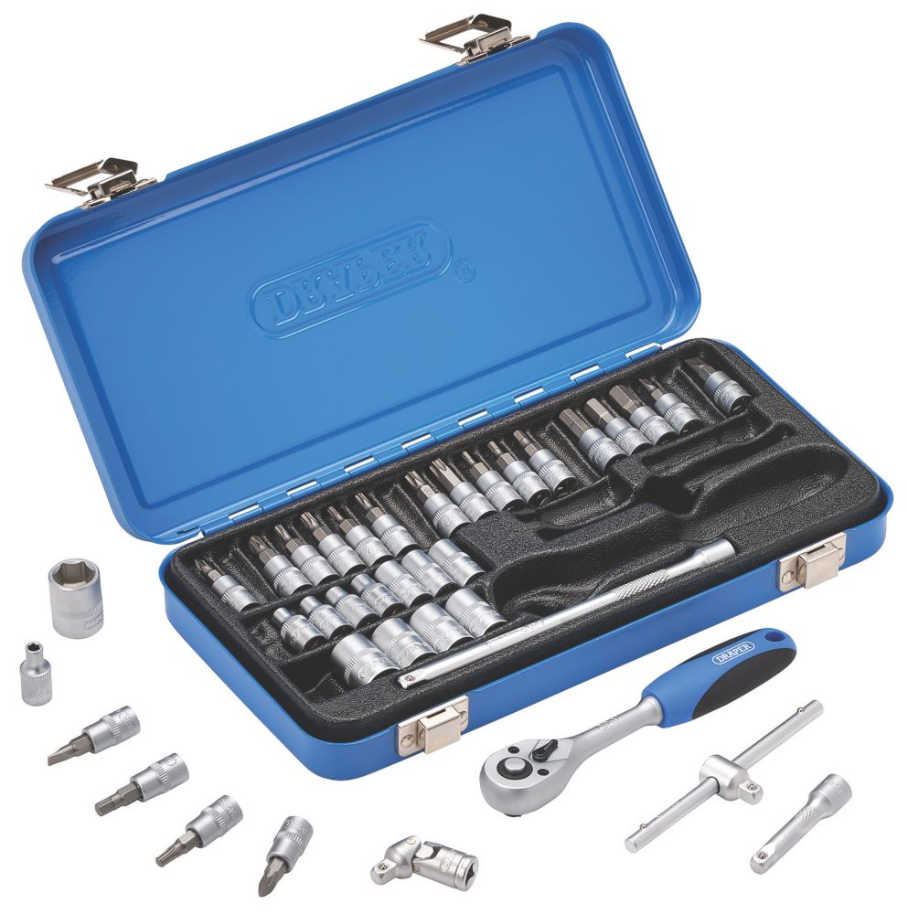 Draper Mixed Drive Metric Socket Set in Metal Case 38 Pack - Screwfix
