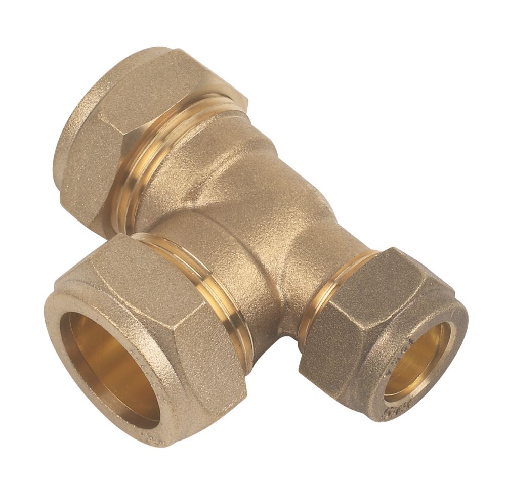 Flomasta Brass Compression Reducing Tee 22mm x 15mm x 22mm - Screwfix