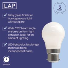 LAP B22 Mini Globe LED Light Bulb Milky 470lm 2.9W 4 Pack - Screwfix