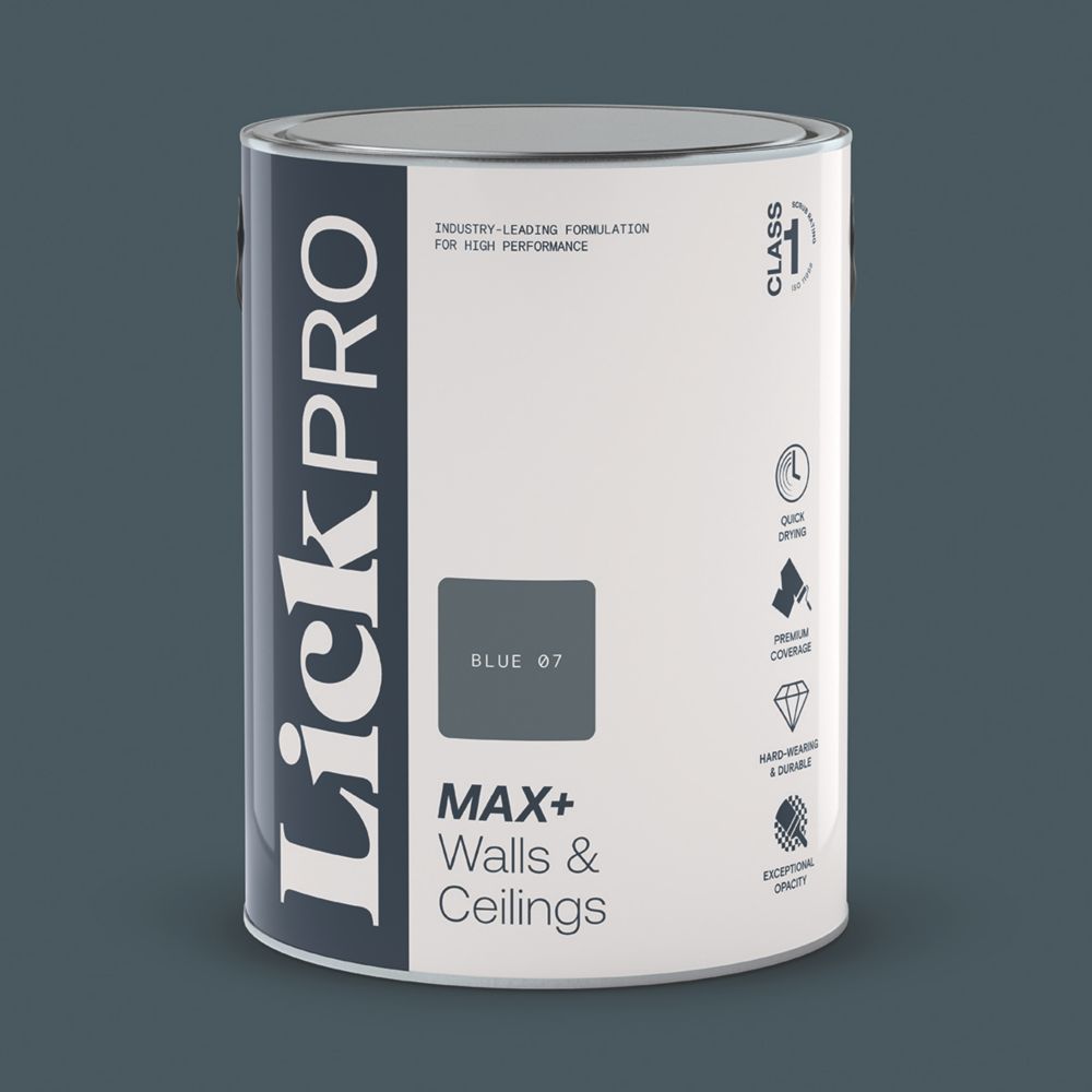 LickPro Max+ 5Ltr Blue 07 Matt Emulsion Paint - Screwfix