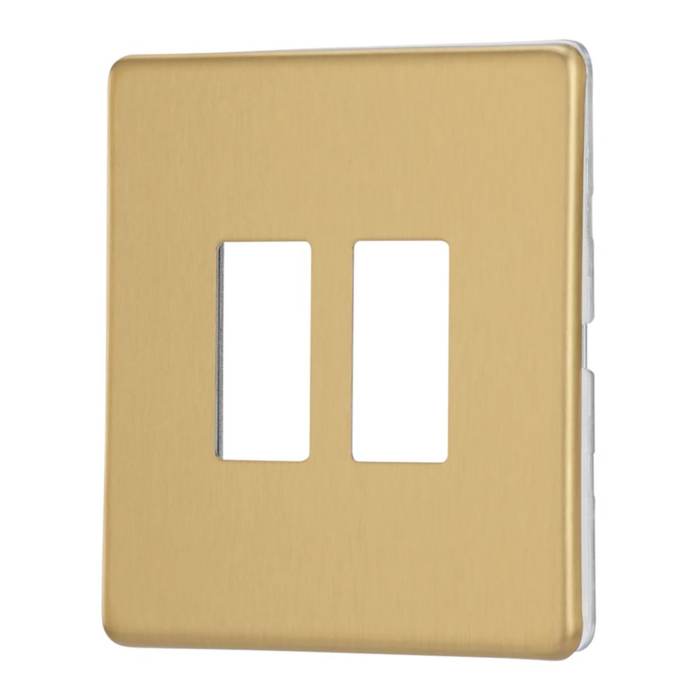 Contactum Lyric 2-Module Grid Faceplate Brushed Brass - Screwfix