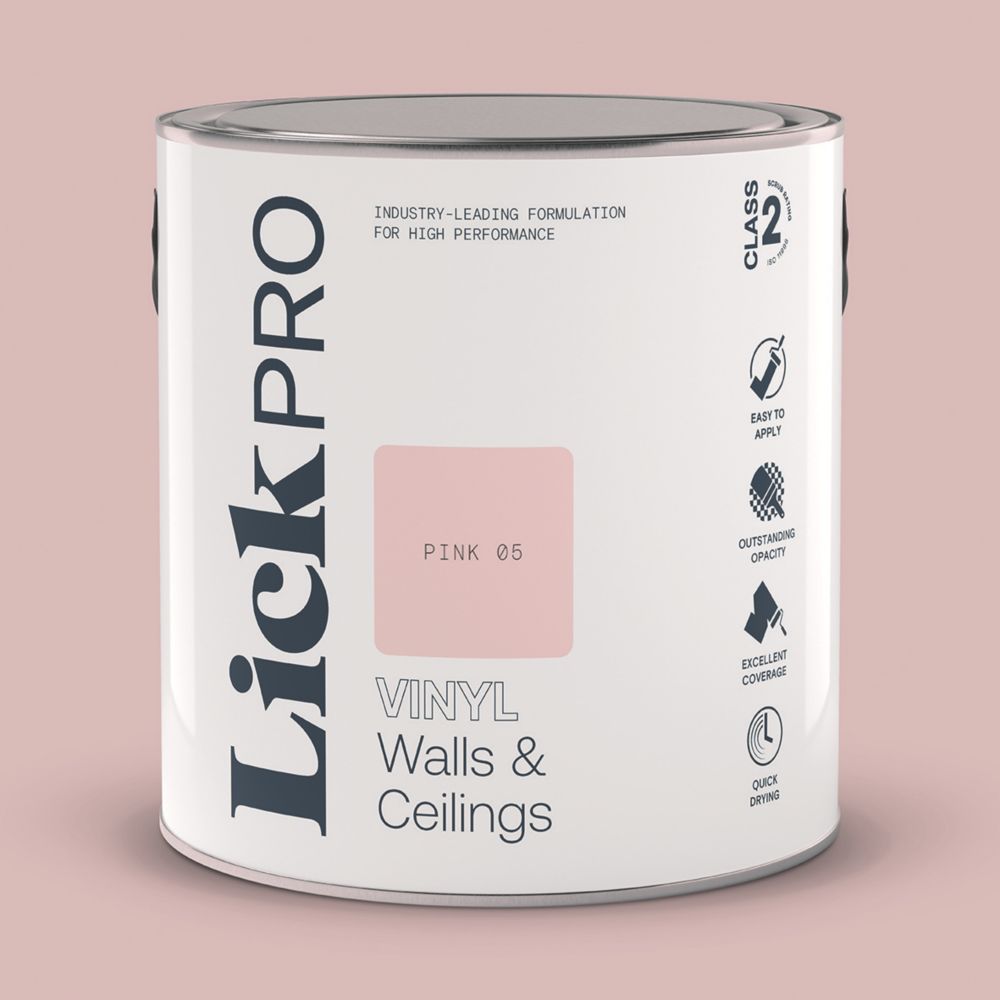 LickPro 2.5Ltr Pink 05 Vinyl Matt Emulsion Paint - Screwfix