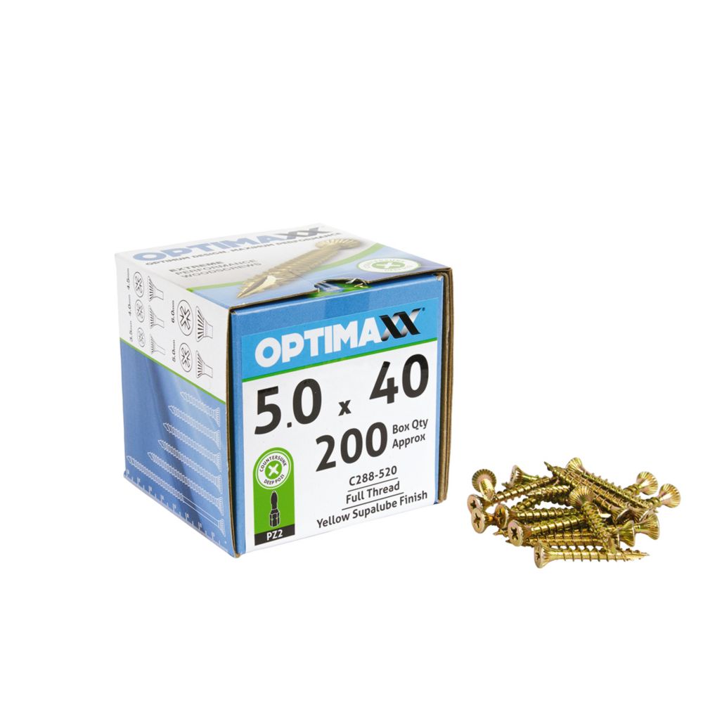 Optimaxx PZ Countersunk Wood Screws 5mm x 40mm 200 Pack - Screwfix