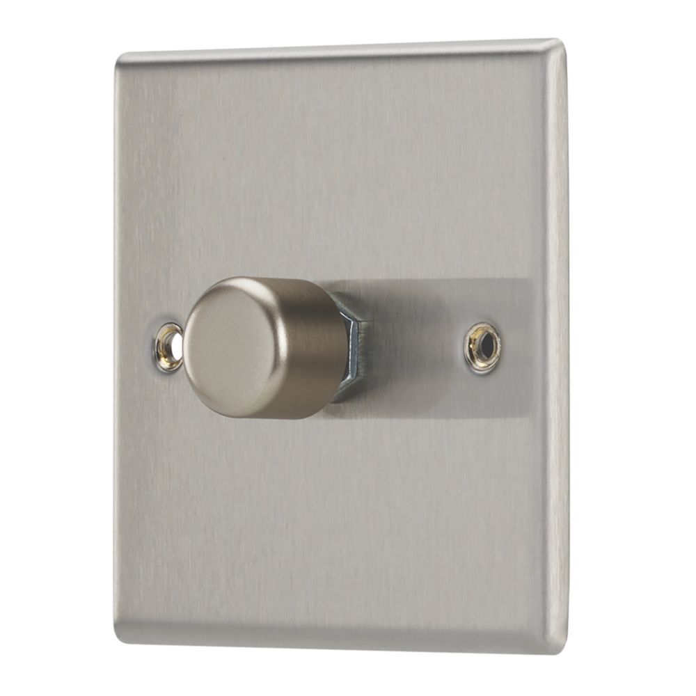 Contactum iConic 1-Gang 2-Way Dimmer Switch Brushed Steel - Screwfix