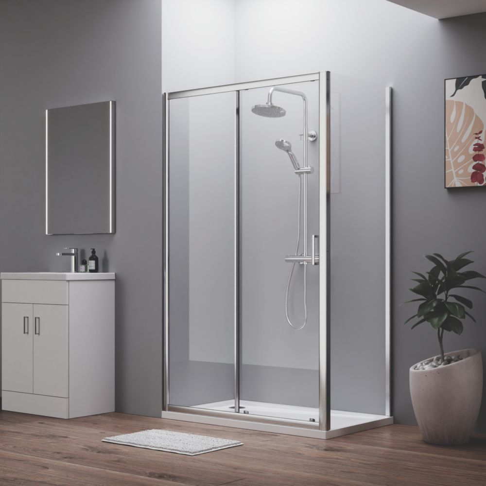 ETAL Framed Rectangular Sliding Door Shower Enclosure & Tray Chrome ...