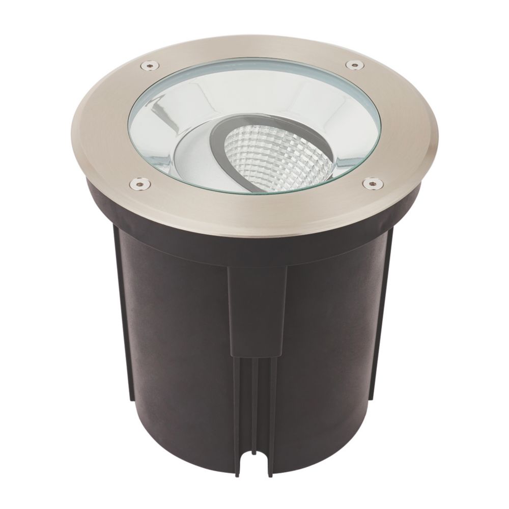 Saxby Hoxton 185mm Outdoor Round LED Recessed Ground Light Brushed ...