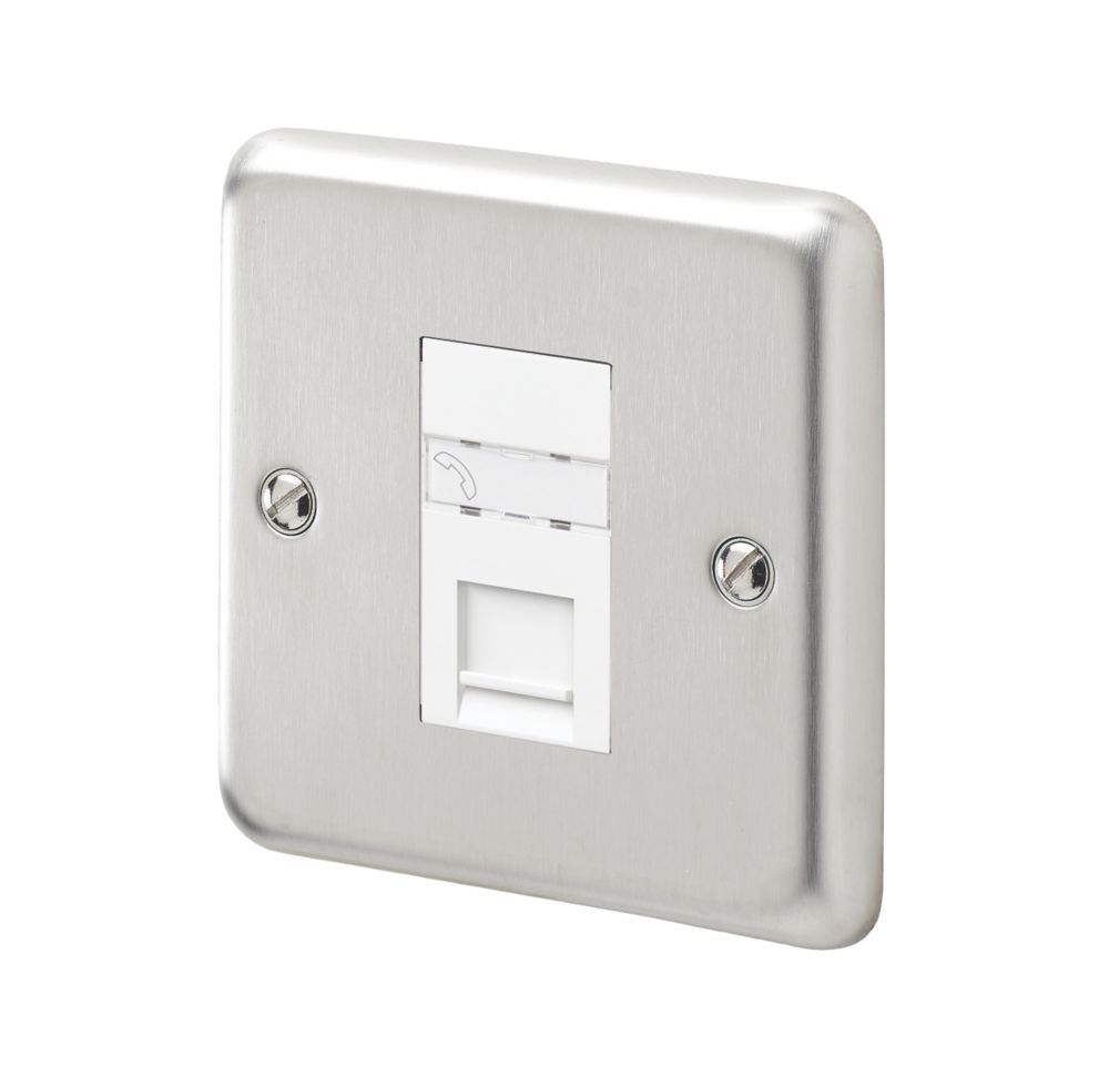 MK Contoura 1-Gang Master Telephone Socket Brushed Stainless Steel with ...