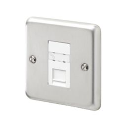 MK Contoura 1-Gang Master Telephone Socket Brushed Stainless Steel with ...
