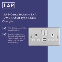 LAP 13A 2-Gang SP Switched Socket + 2.4A 12W 2-Outlet Type A USB ...
