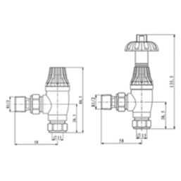 ETAL Ealing Wood Angled Thermostatic TRV & Lockshield 15mm x 1/2 ...