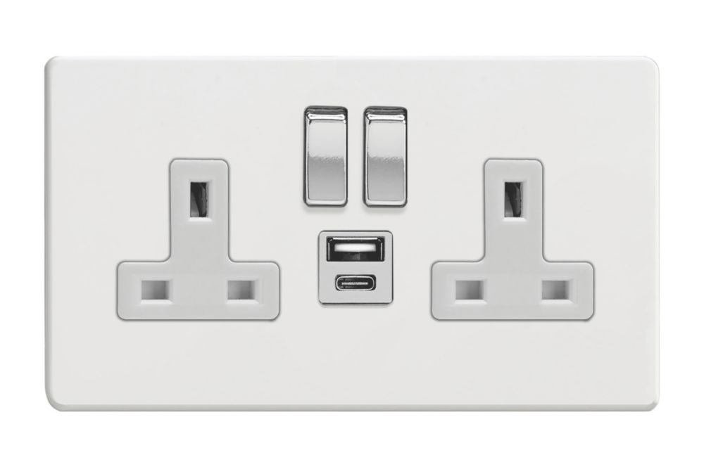 Varilight 13A 2-Gang 1P+N Switched Socket + 4A 20W 2-Outlet Type A & C ...