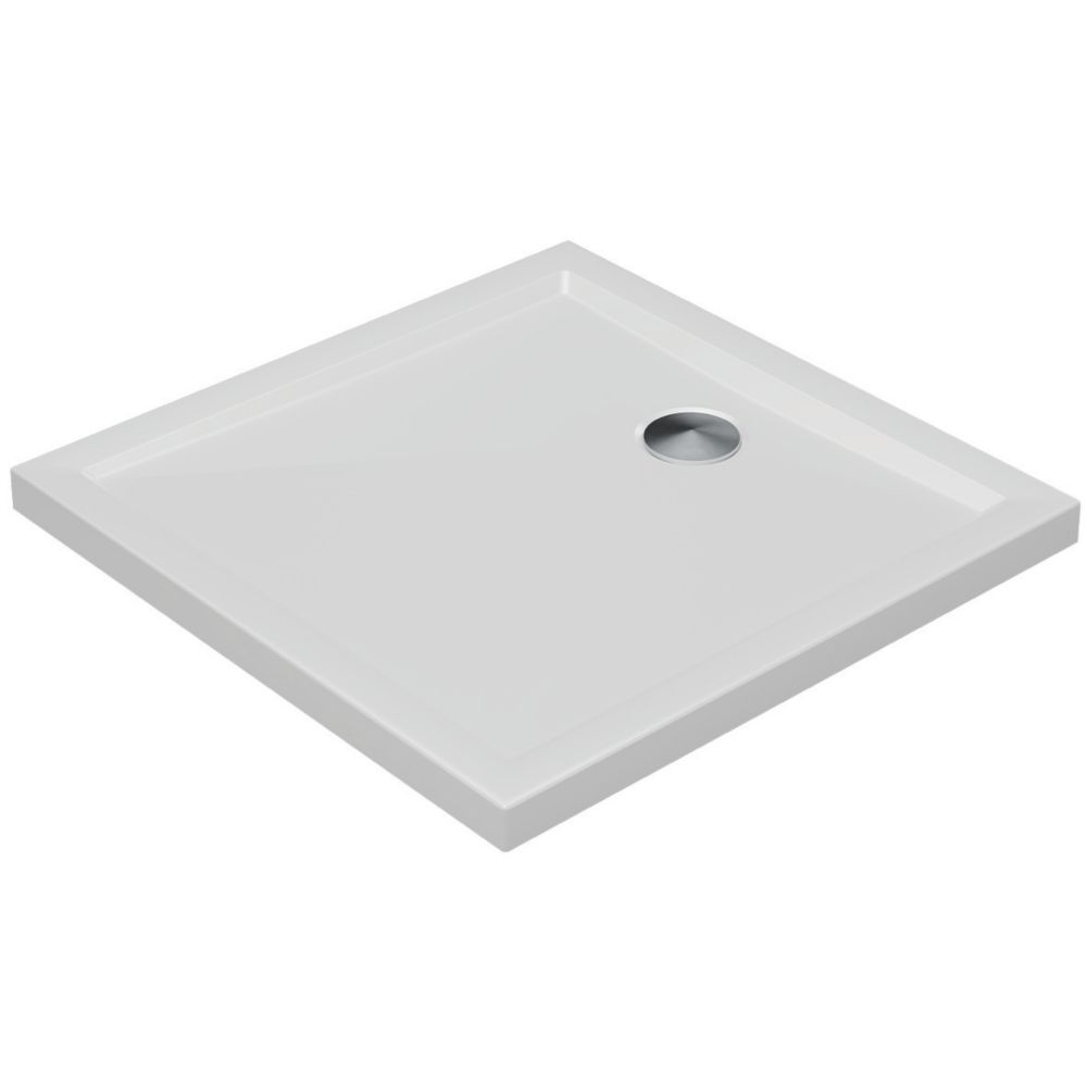 Milan Square Bathroom Square Shower Tray and Waste White Gloss 760mm x ...