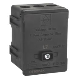Lewden 100A 5-Way 2.5-35mm² Connector Block Black - Screwfix