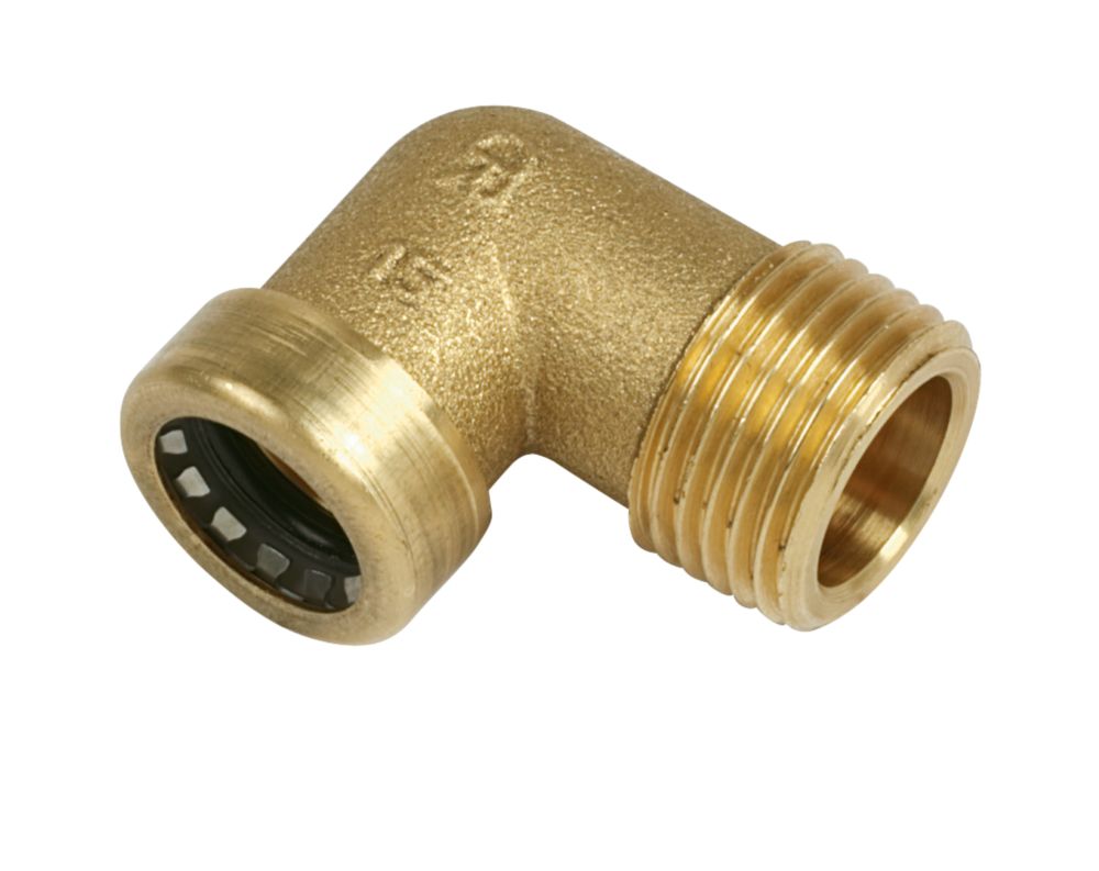 Tectite Sprint Brass Push-Fit Adapting 90° Male Elbow 15mm x 1/2 ...