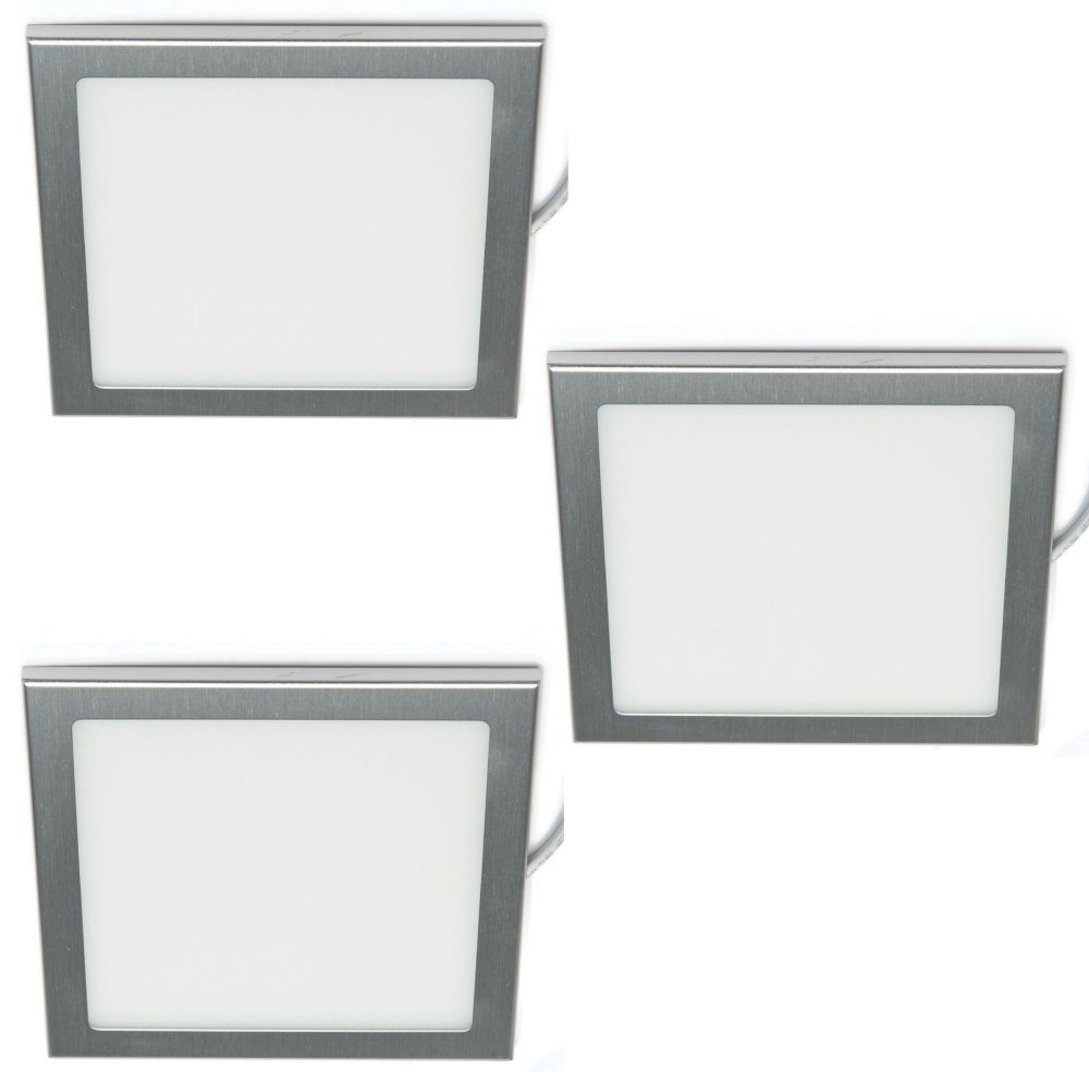 VEW Slim Square LED Cabinet Lights Silver 3W 150lm 3 Pack - Screwfix
