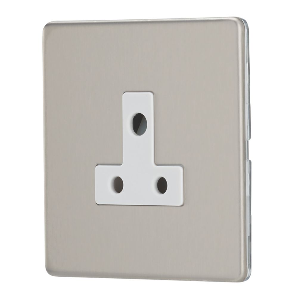 Contactum Lyric 5a 1 Gang Unswitched Round Pin Socket Brushed Steel